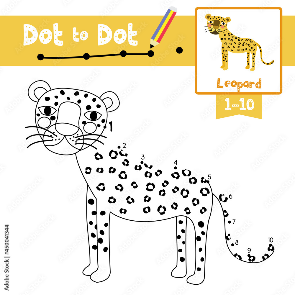 Dot to dot educational game and Coloring book Standing Leopard animal ...
