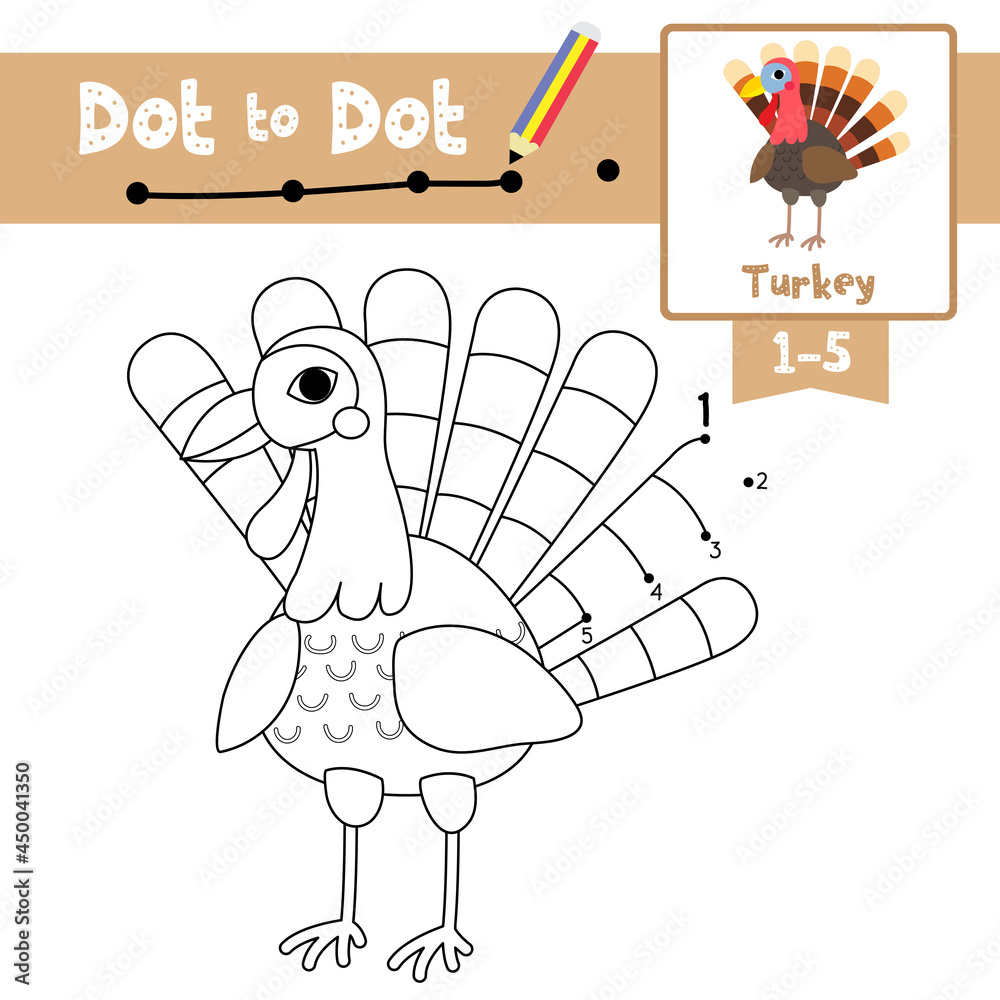 Dot to dot educational game and Coloring book Turkey bird animal ...