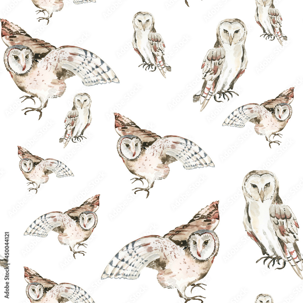 Woodland birds seamless pattern for fabric, Watercolor forest ...