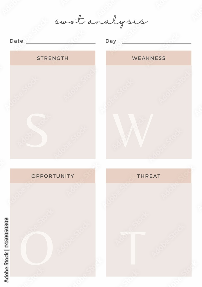 SWOT analysis planner template. business finance planner Stock ...