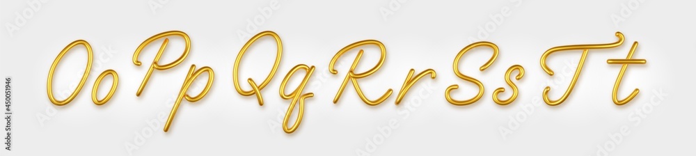 Gold 3d realistic capital and lowercase letters on a light background ...