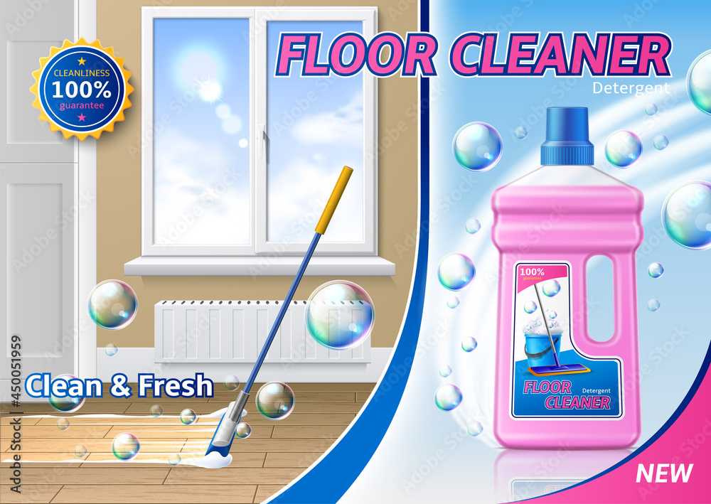 Vector realistic floor cleaner detergent bottle ad Stock Vector | Adobe ...