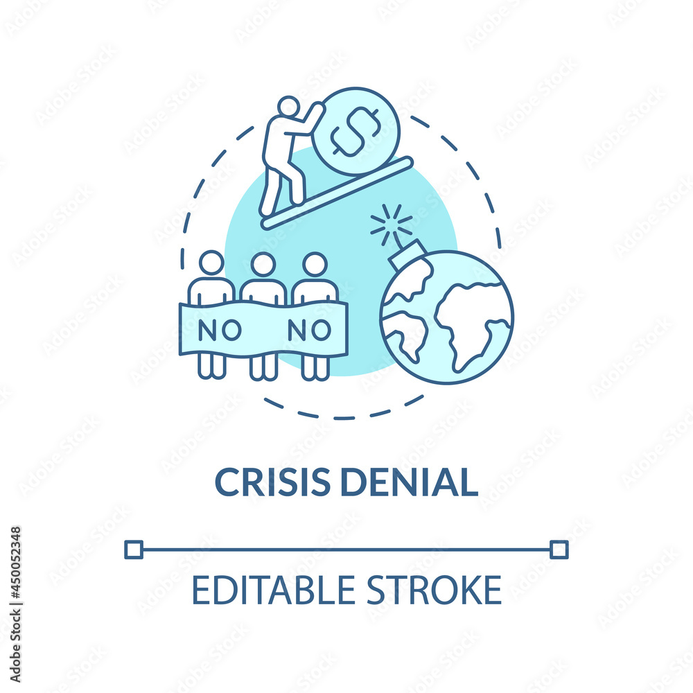 Crisis denial blue concept icon. Environmental protests. Financial ...