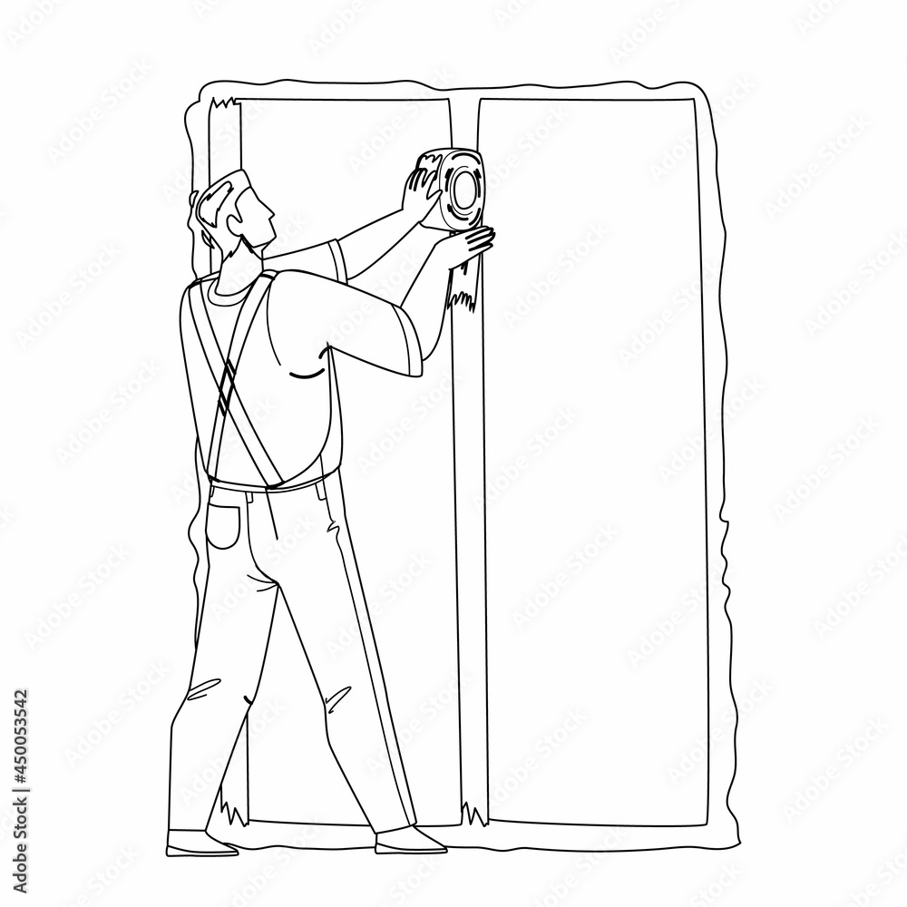 Drywall Installer Making Wall Renovation Black Line Pencil Drawing ...