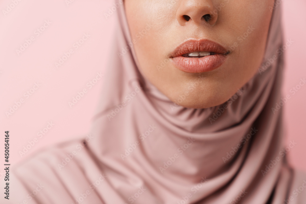 A close-up shot of the lips of a muslim woman wearing a hijab Stock ...