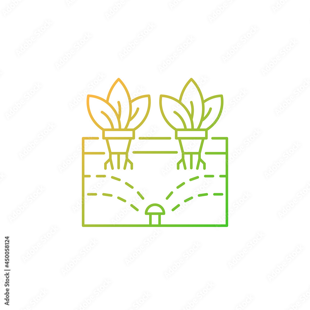 Aeroponics gradient linear vector icon. Grow plants with air, water and ...
