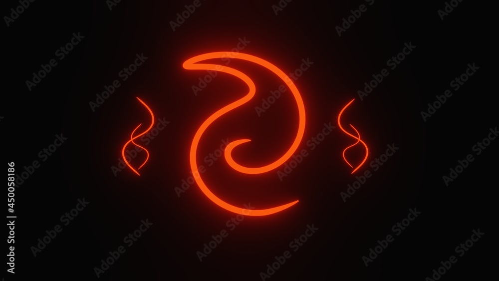Neon orange fire element symbol on black background. Glowing sign Stock ...