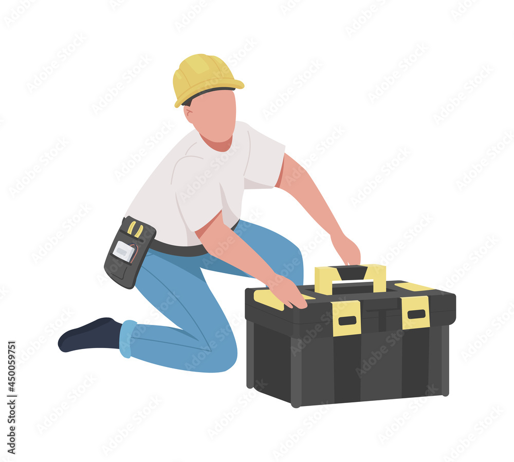 Maintenance technician semi flat color vector character. Skilled worker ...