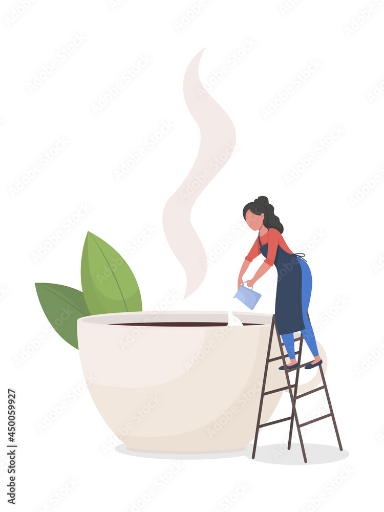 Serving latte at coffee shop flat concept vector illustration. Female ...