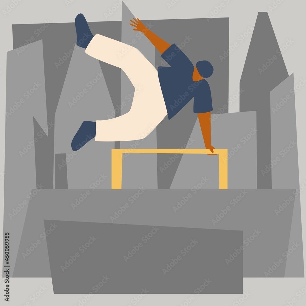 Technique vaulting railing Parkour in the city Sport in urban space ...