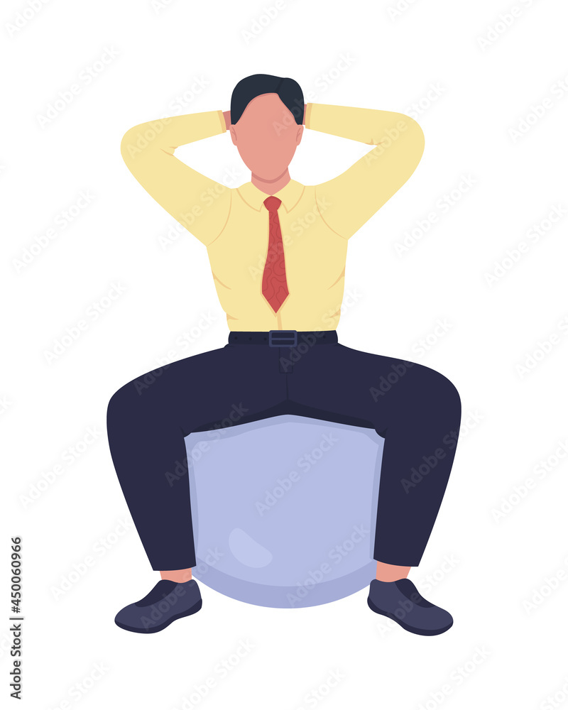 Employee training with exercise ball semi flat color vector character ...