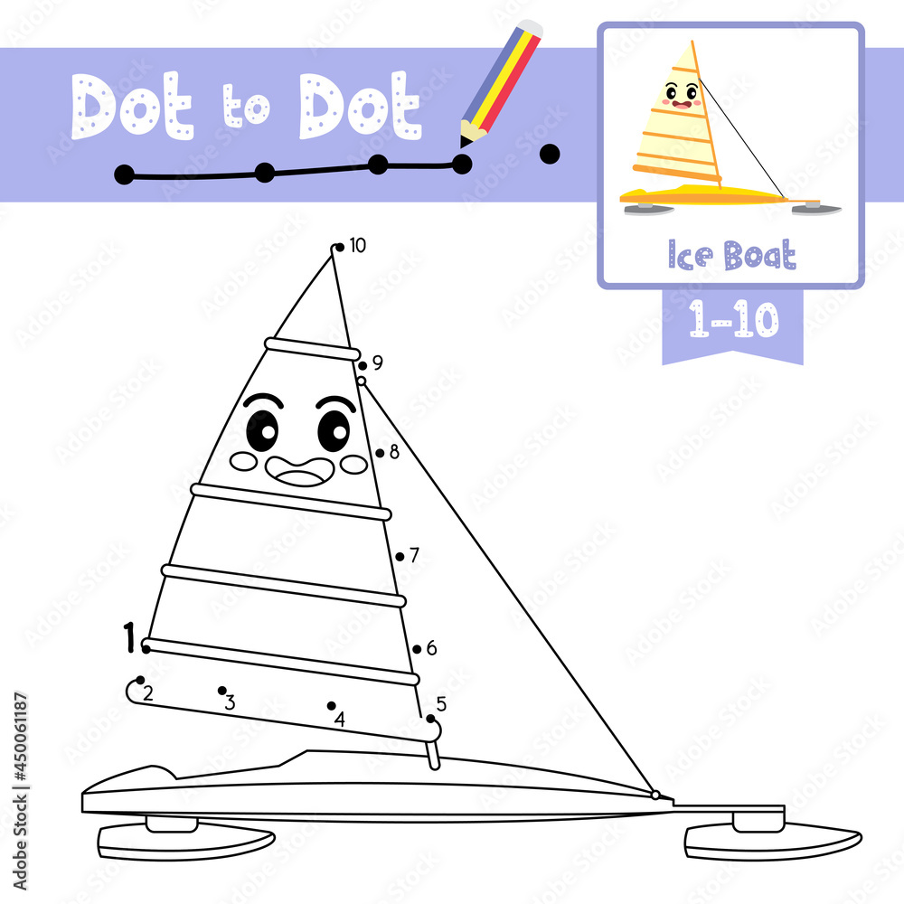 Poster Dot to dot educational game and Coloring book Ice Boat cartoon ...