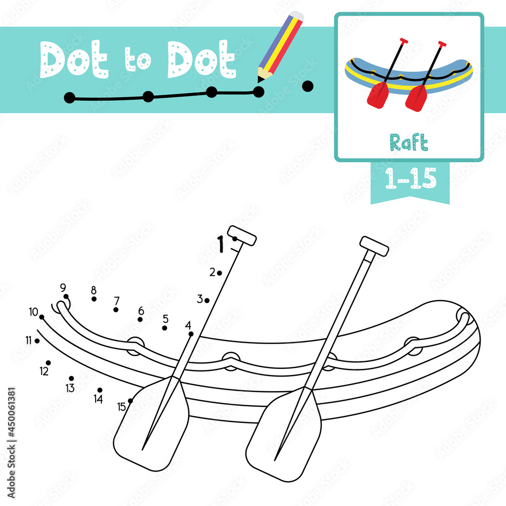 Dot to dot educational game and Coloring book Raft cartoon character ...