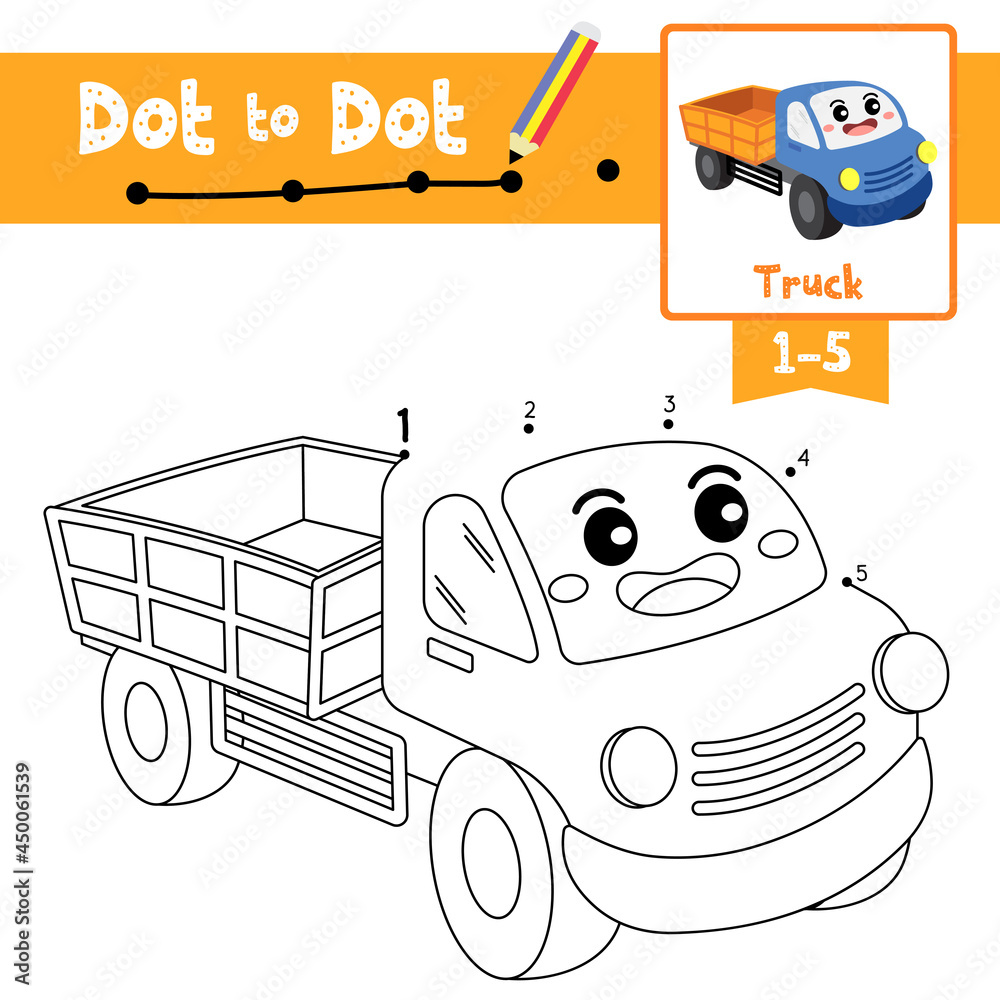 Dot to dot educational game and Coloring book Truck cartoon character ...