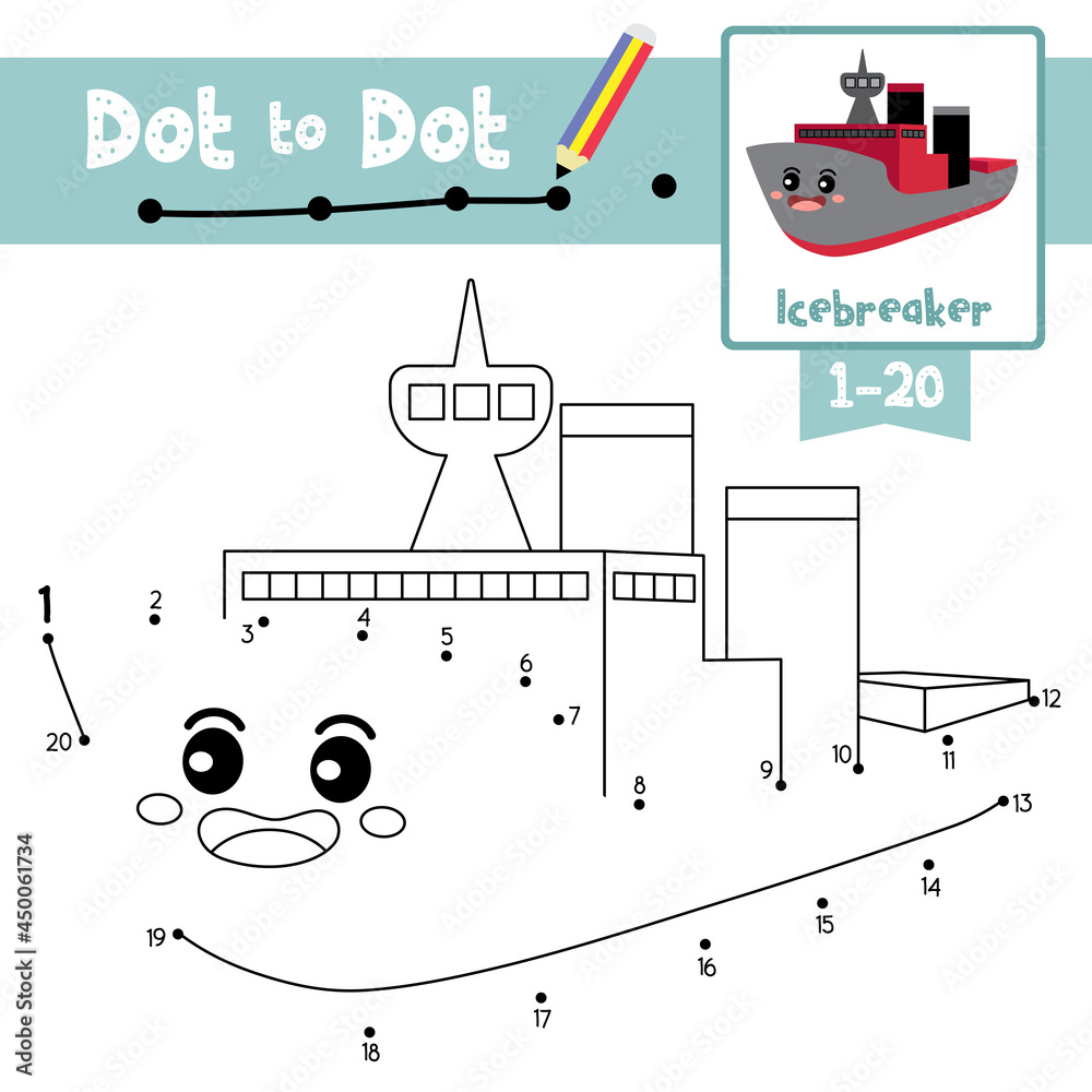 Dot to dot educational game and Coloring book Icebreaker cartoon ...