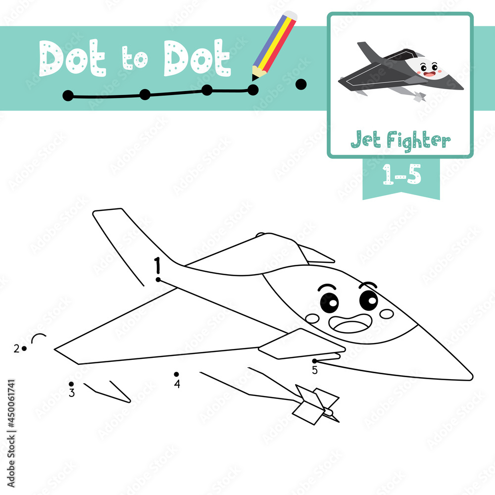 Dot to dot educational game and Coloring book Jet Fighter cartoon ...