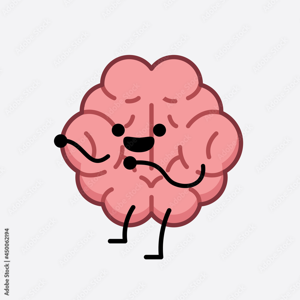 Vector Illustration of Brain Character with cute face and simple body ...