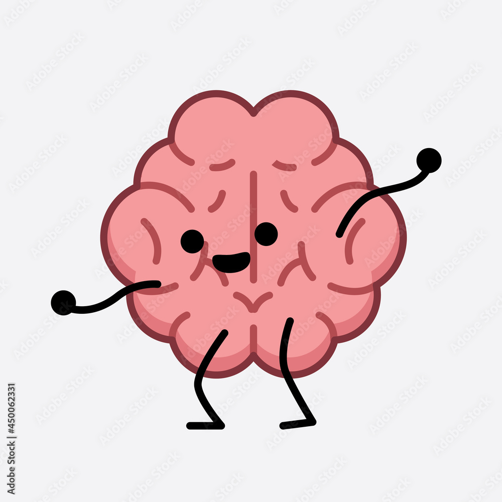 Vector Illustration of Brain Character with cute face and simple body ...
