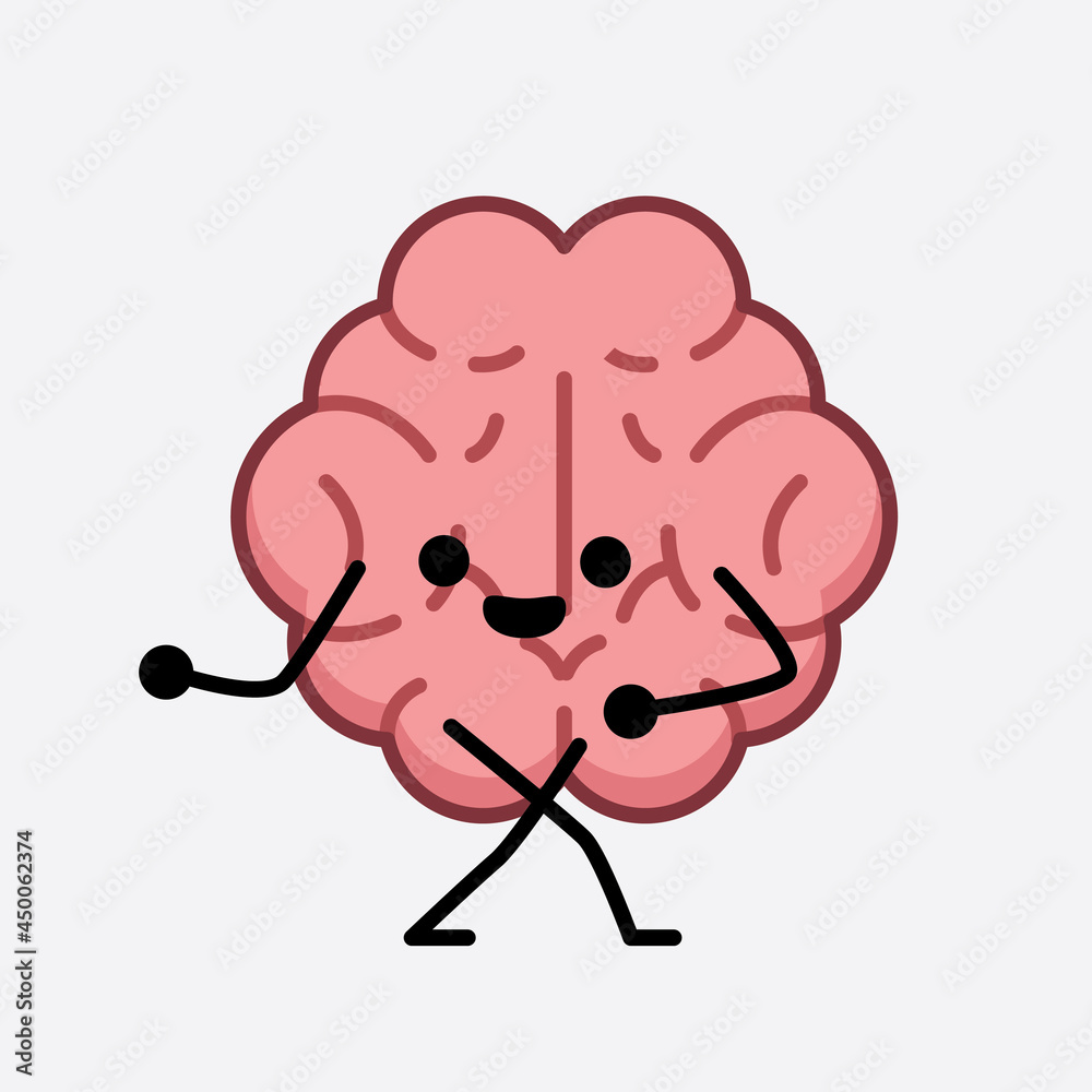 Vector Illustration of Brain Character with cute face and simple body ...