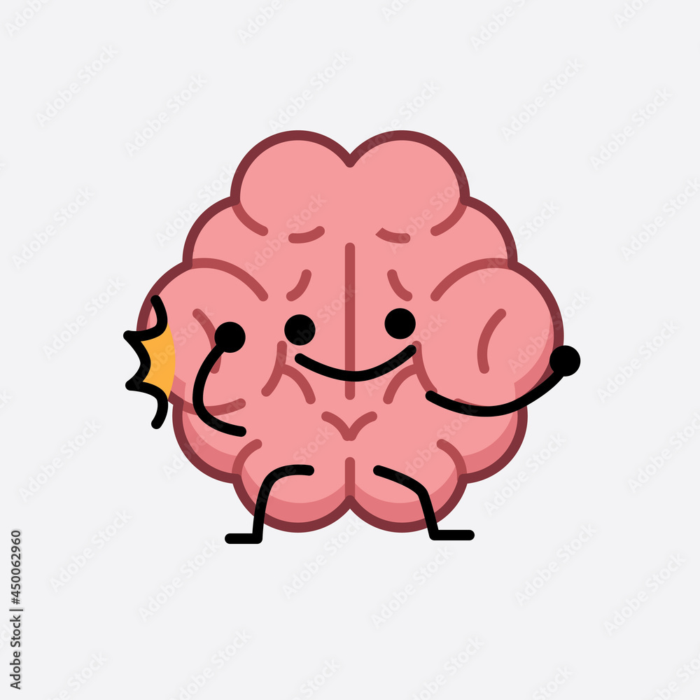 Vector Illustration of Brain Character with cute face and simple body ...