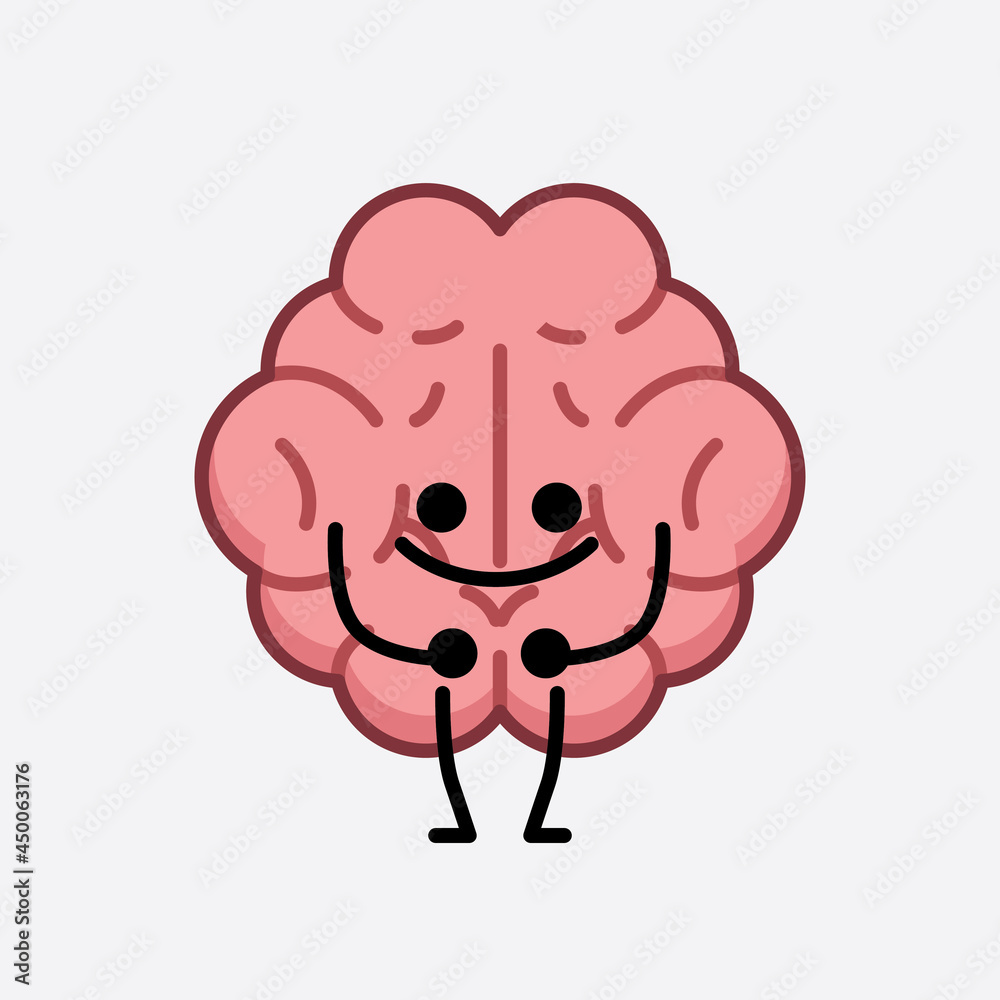 Vector Illustration of Brain Character with cute face and simple body ...