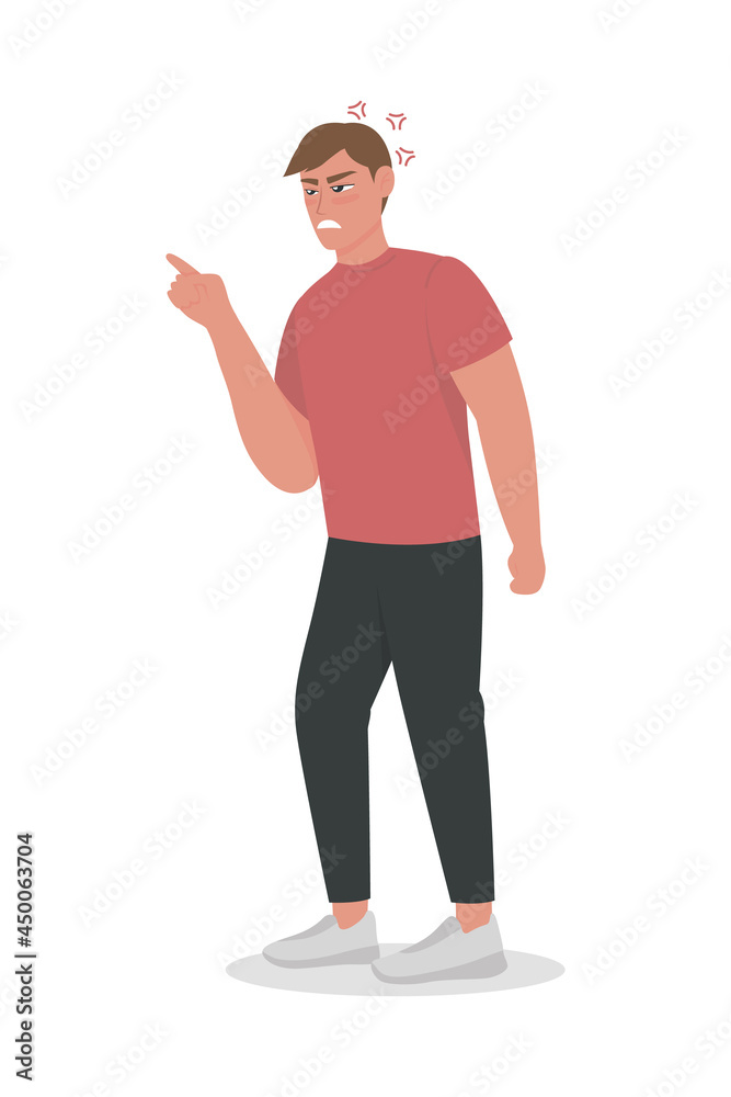 Guy experiences uncontrolled anger semi flat color vector character ...