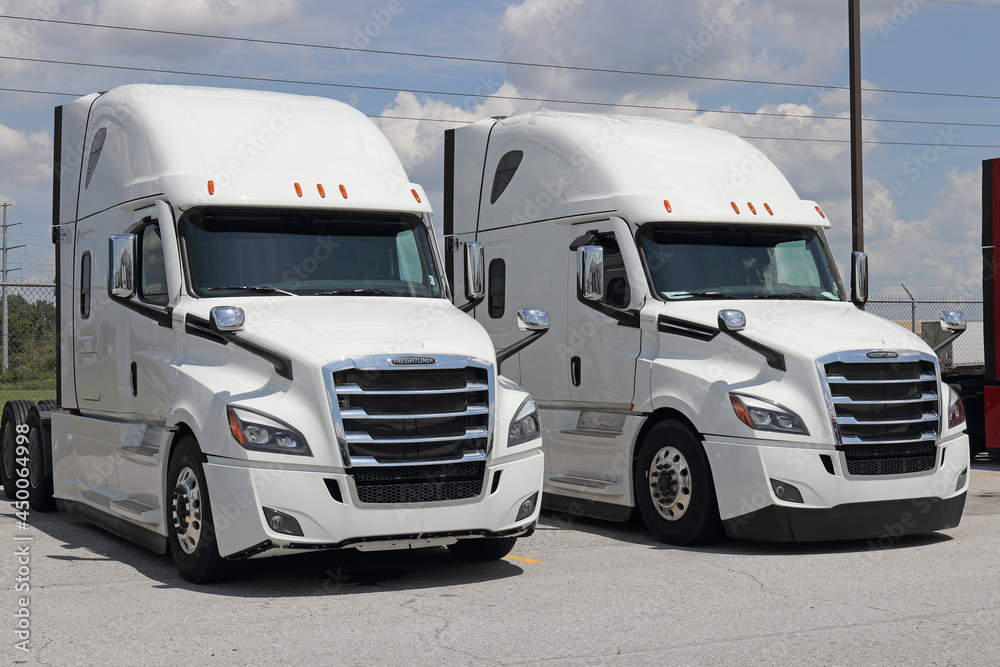Freightliner Semi Tractor Trailer Trucks Lined up for Sale ...