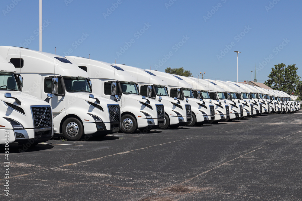Volvo Semi Tractor Trailer Trucks Lined up for Sale. Volvo is one of ...