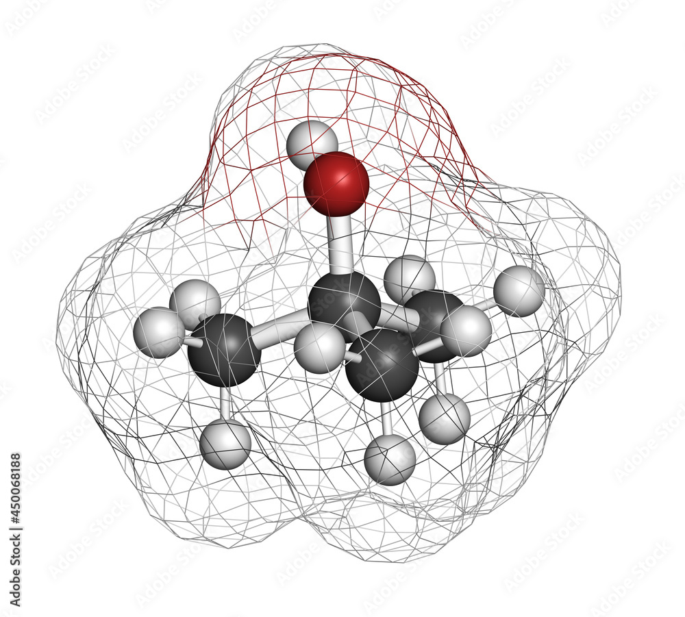 tert-butyl alcohol (tert-butanol) solvent molecule. 3D rendering. Stock ...