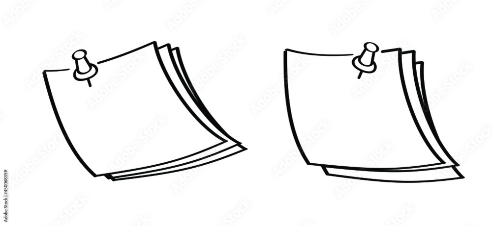 Postit paper. Note, memo paper with push button icon. Cartoon, comic ...