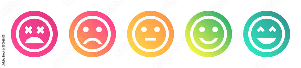Feedback emoji icons. Review sentiment emoticon icon set with different ...