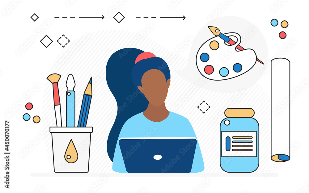 Professional artist work process and tools, art studio agency vector ...