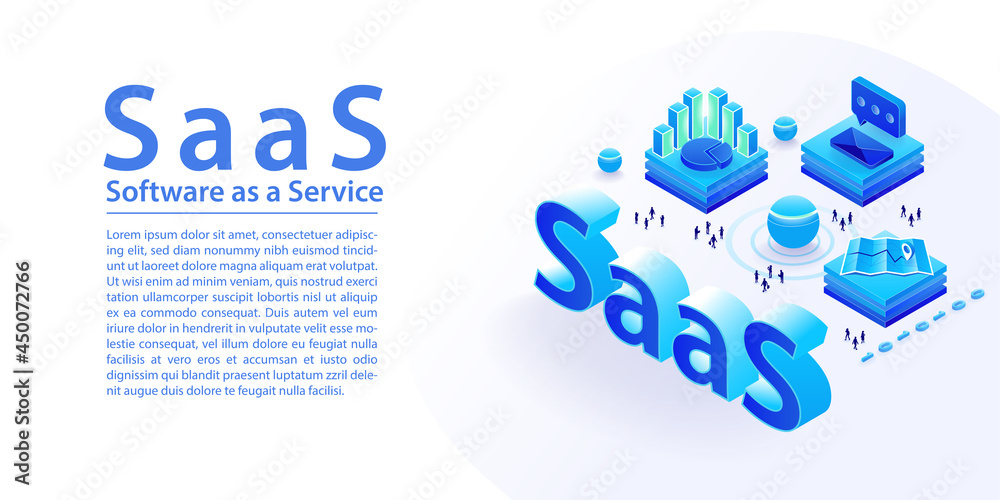 SaaS Software as a Service concept infographic. Isometric 3d vector ...