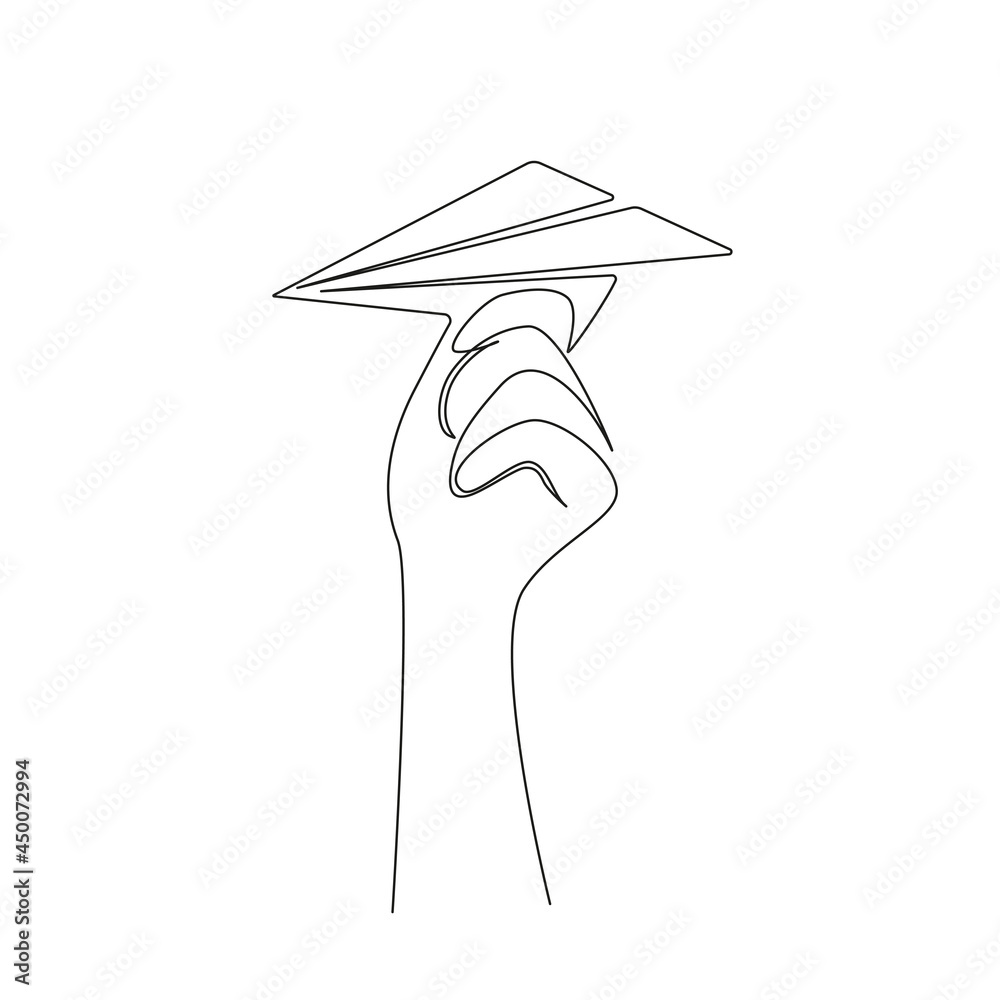 Continuous one line drawing of Hand throwing a paper plane. Origami ...