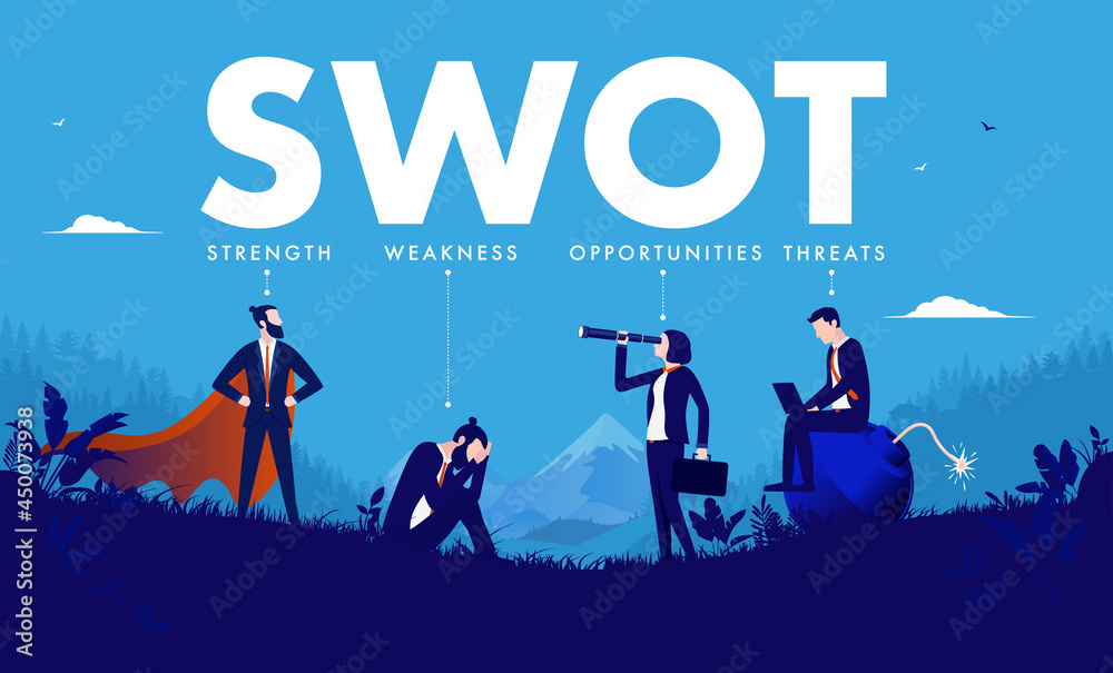 Swot analysis vector illustration - Professional business people posing ...
