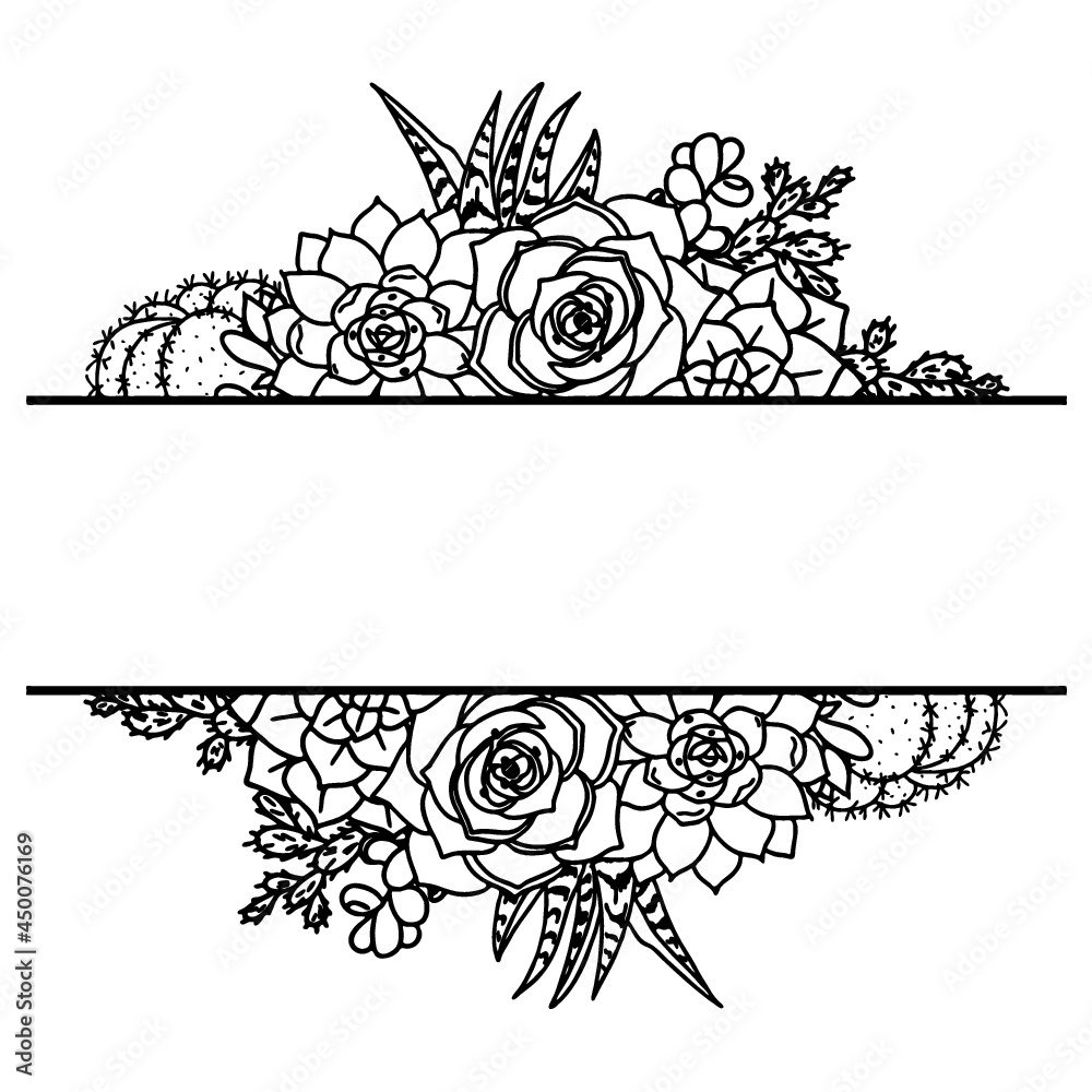 Succulent border. Horizontal botanical vector frame. Isolated on white ...