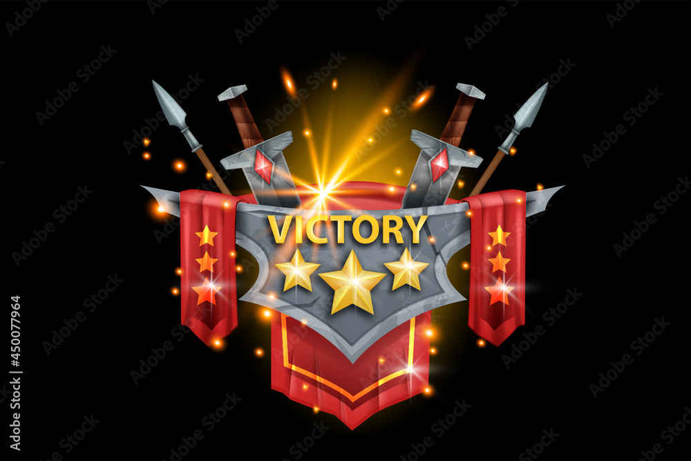 Victory game badge, vector rank award trophy illustration, stone ...