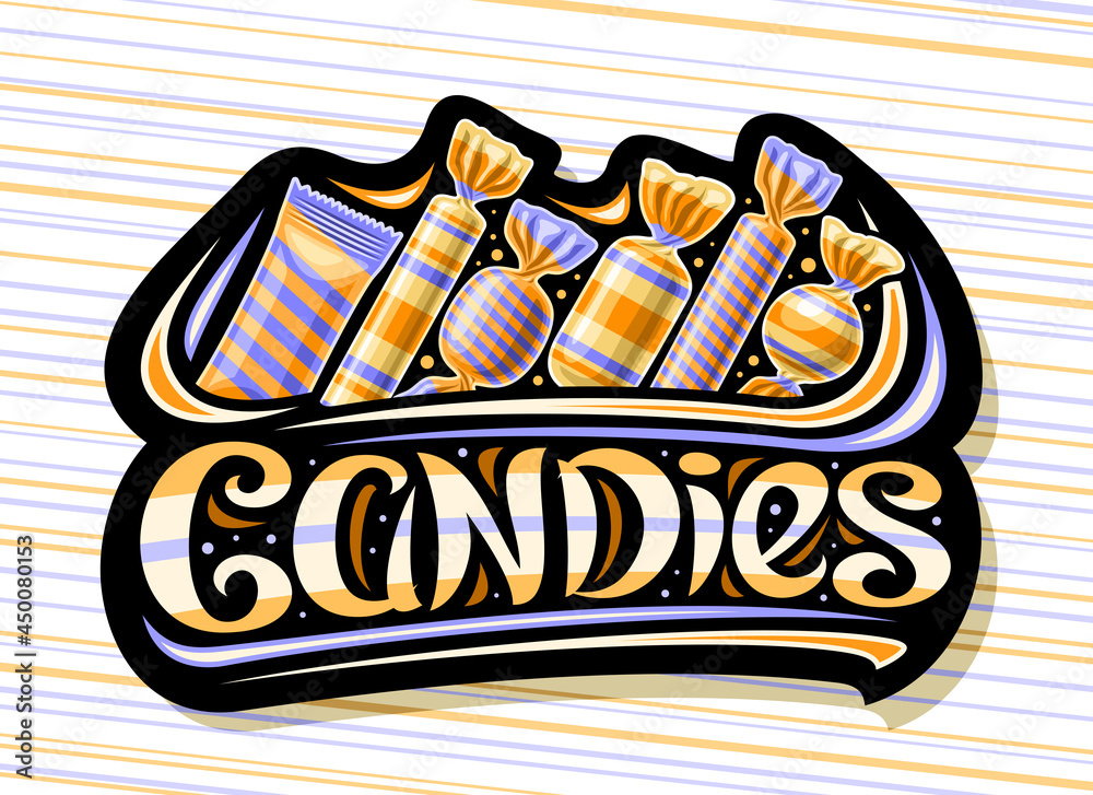 Vector logo for Candies, dark decorative sign board with illustration ...