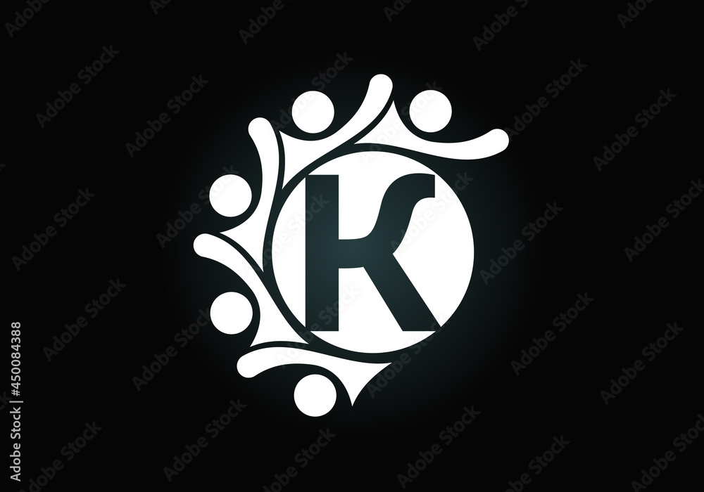 Initial K monogram alphabet with connecting people. Team, cooperation ...
