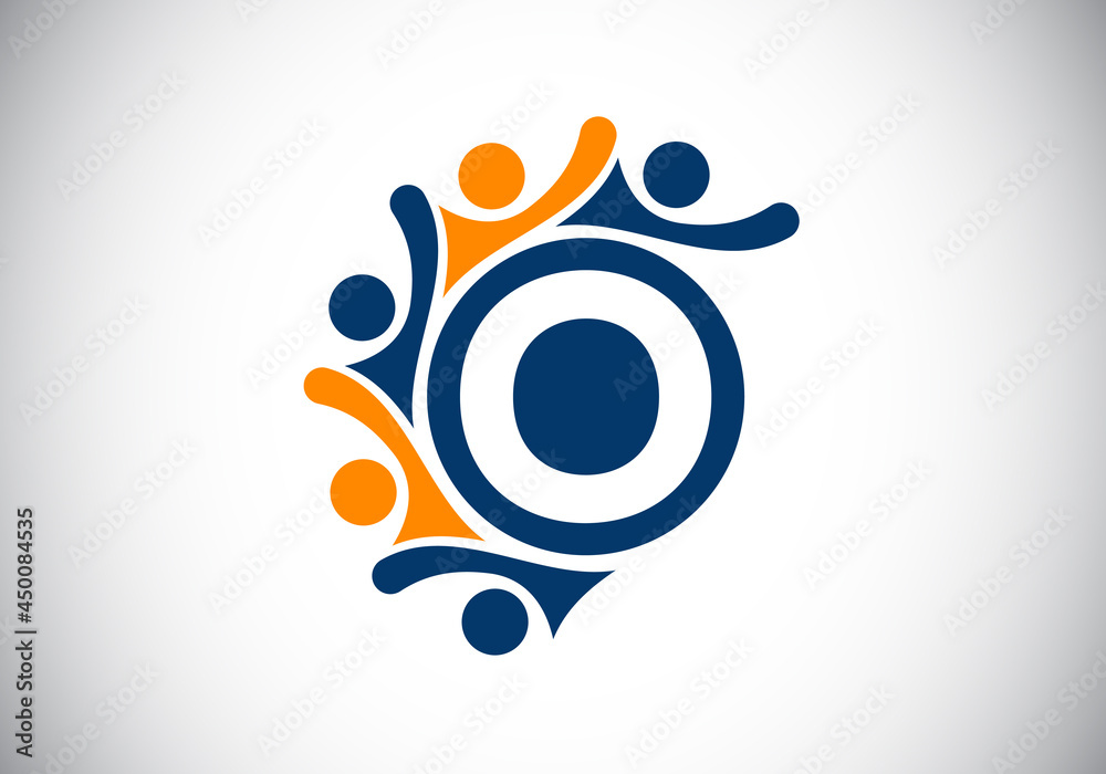 Initial O monogram alphabet with connecting people. Team, cooperation ...