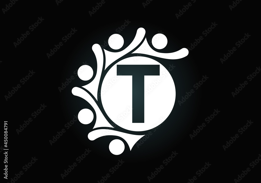 Initial T monogram alphabet with connecting people. Team, cooperation ...