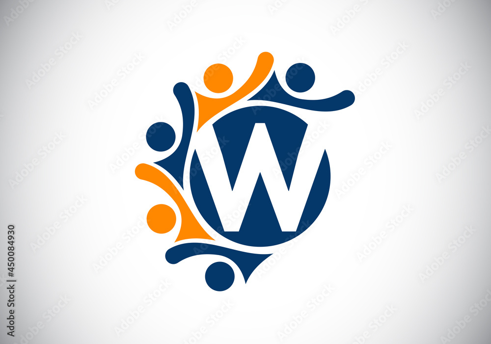 Initial W monogram alphabet with connecting people. Team, cooperation ...