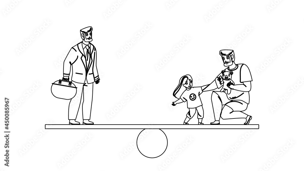 Man Work Career And Family Life Balance Black Line Pencil Drawing ...