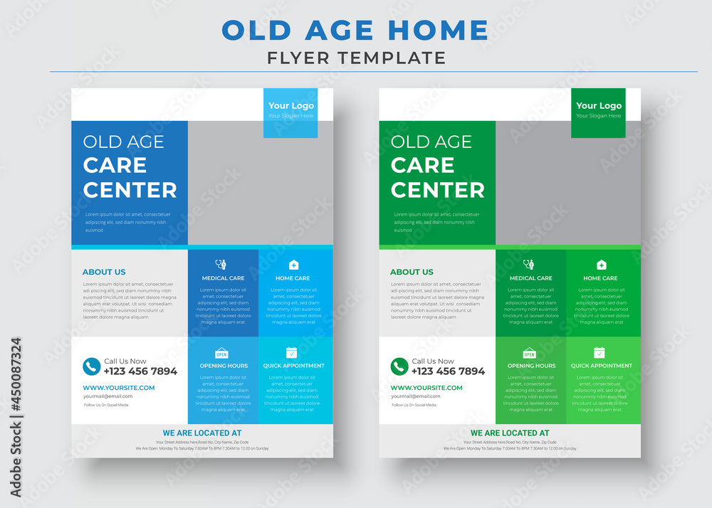 Senior care Flyer template, Old Age Care Center Flyer template vector ...