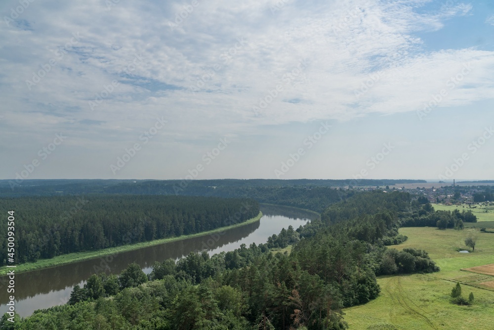 Panoramic view from the top of Merkine observation tower onto Nemunas ...