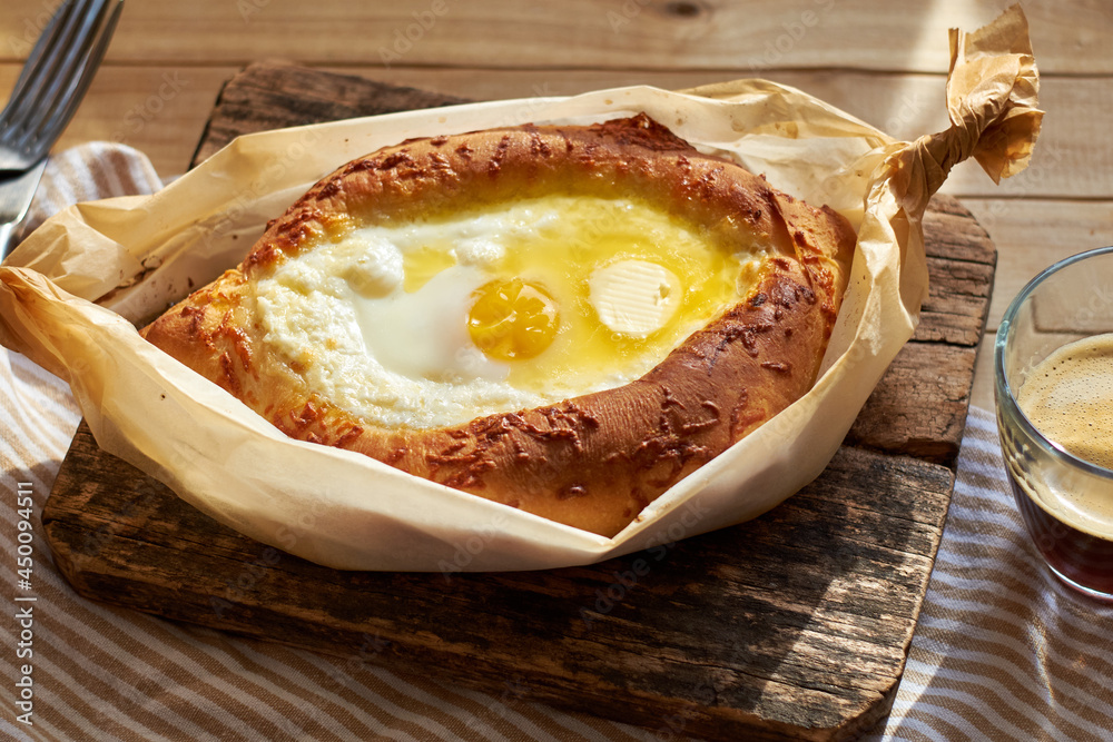 Adjaruli (Acharuli) Khachapuri, Georgian cheese bread. Traditional ...