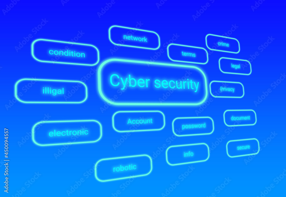 Cyber security related background and words in blue digital background ...