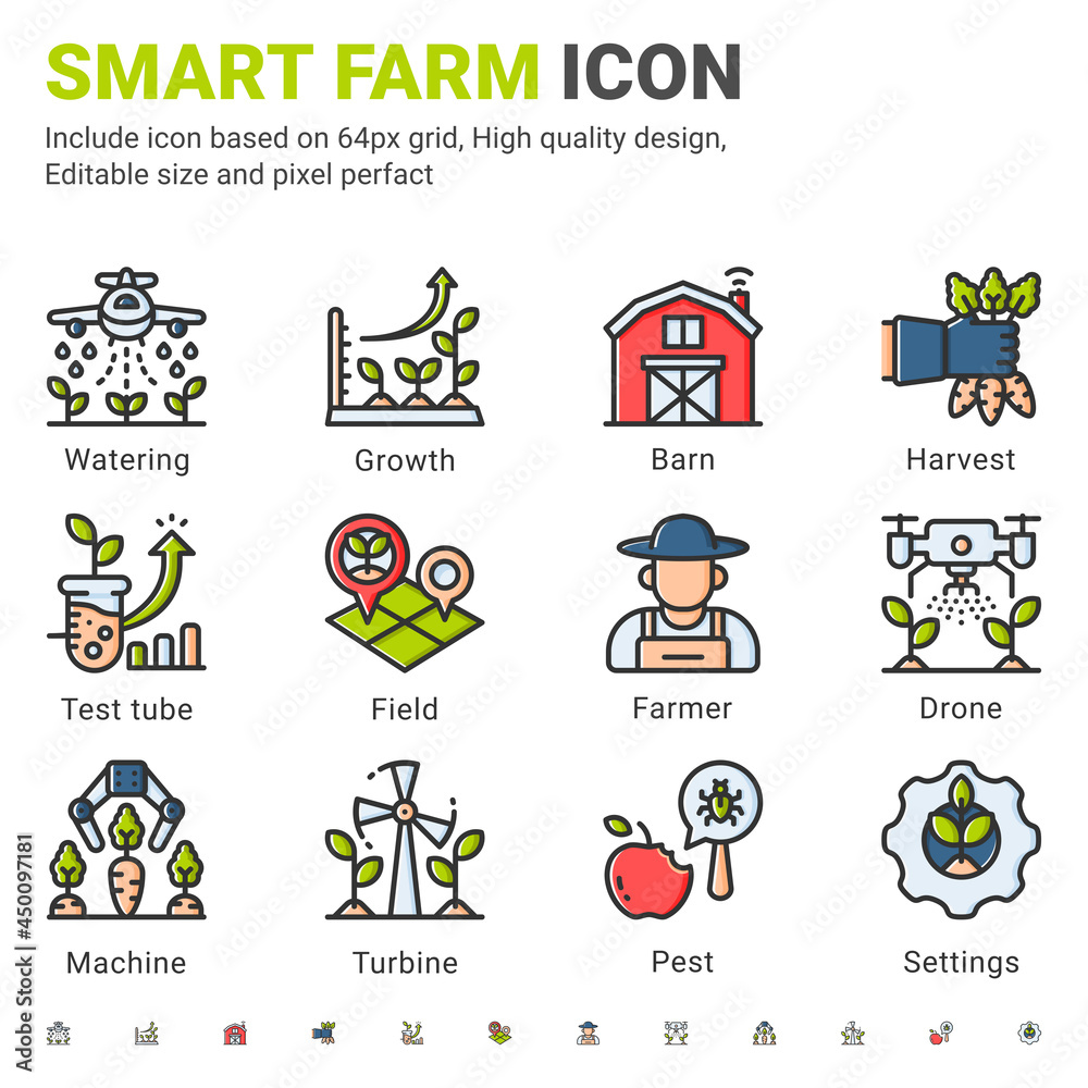 Vector smart farm icon set isolated on white background. Illustration ...