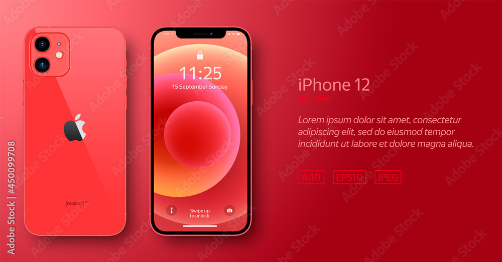 Smartphone Red collor realistick vector illustration. Banner / Mockup ...