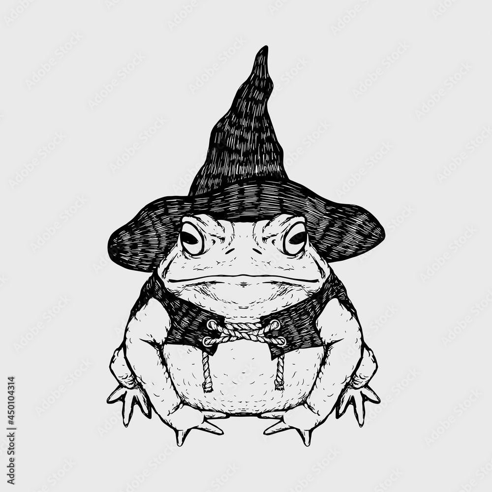 Vintage vector illustration of a toad witch Hand Drawn Tattoo style ...